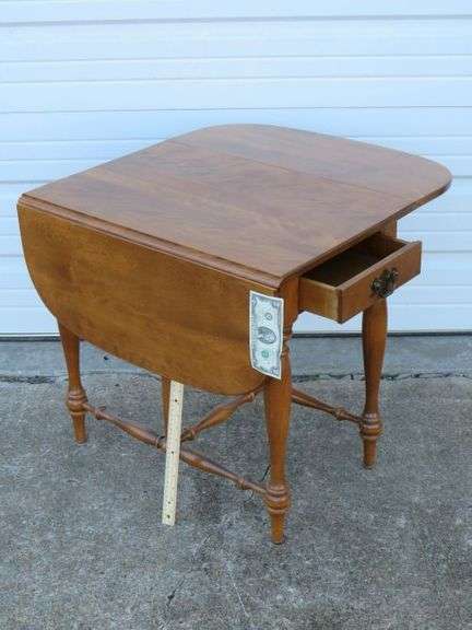 Ethan Allen Solid Maple and Birch Double Drop Leaf Table with Drawer as ...