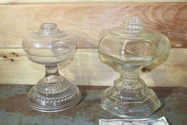 Lot of 2 vintage glass oil lamp bases - Texas Online Auction House