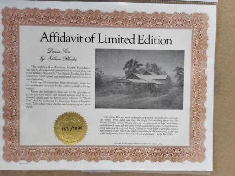 Framed Limited Ed. Print : “ Davis Gin” by Nelson Rhodes. See extra ...