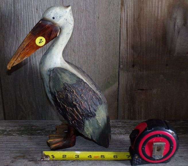 Hand carved wooden pelican figurine - Texas Online Auction House