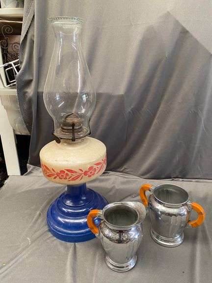 Oil Lamp and sugar creamer set with Bakelite handles - Texas Online ...