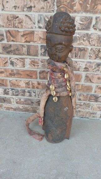 Super Cool Statue!! Heavy metal base with carved wood head! Very unique ...
