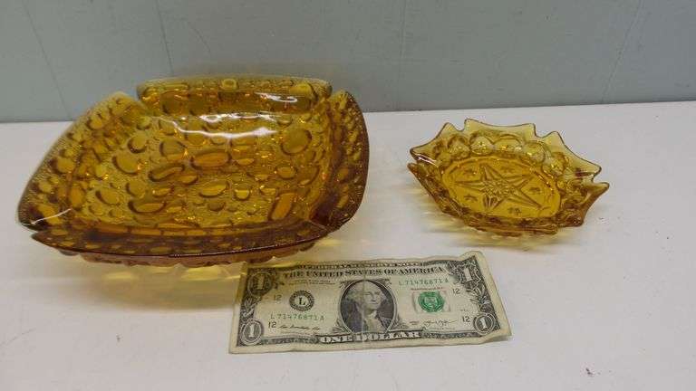 Vintage Blenko Amber Pebble Glass Ashtray & LE Smith Moon & Stars ...