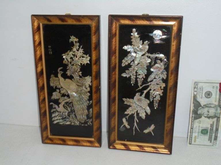 Lot of 2 Korean wall hanging art pieces with mother of pearl inlay ...