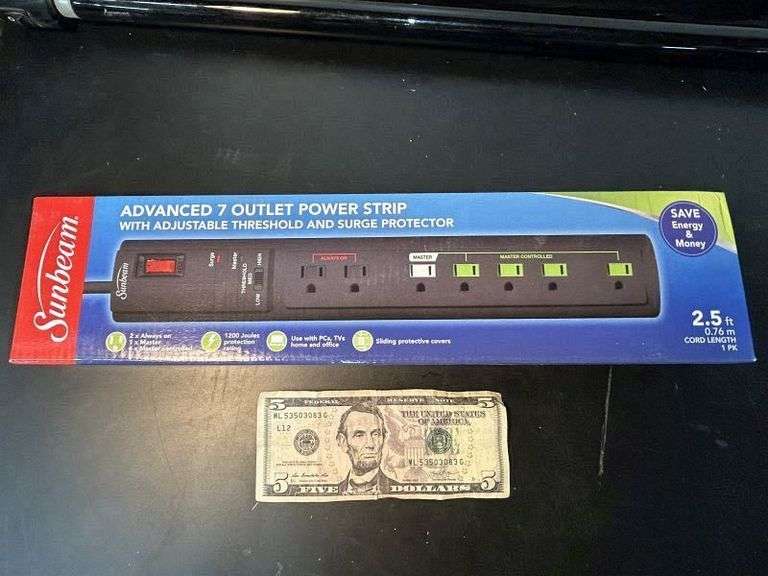 SUNBEAM ADVANCED 7 OUTLET POWER STRIP NEW - Texas Online Auction House