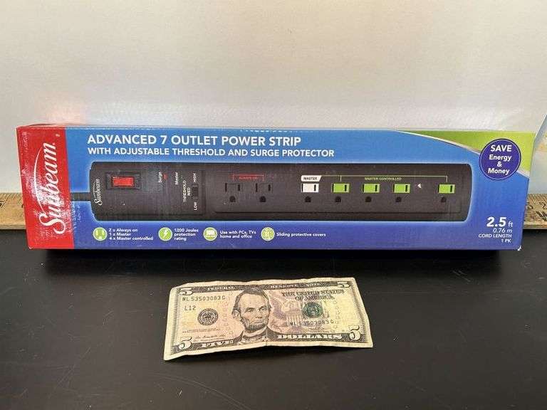 Sunbeam Advanced 7 Outlet Power Strip-New - Texas Online Auction House