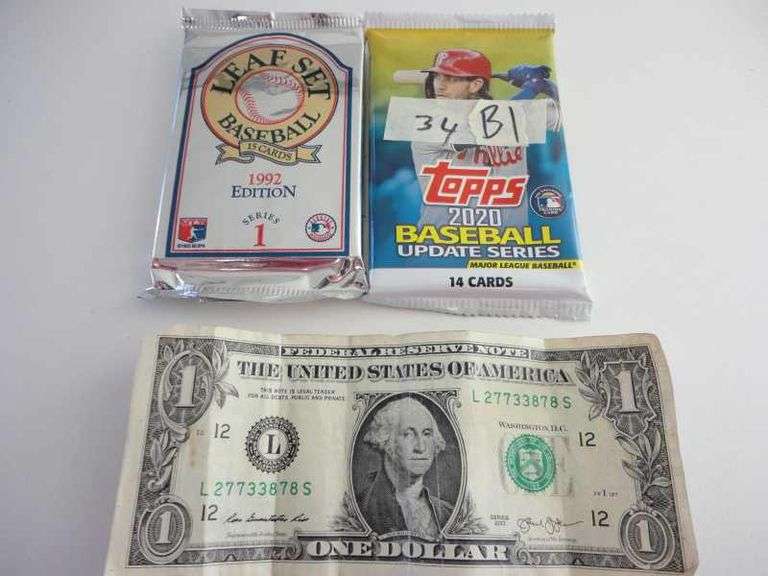 B1 LOT OF 2 BASEBALL CARD PACKS TOPSS 2020 UPDATE AND LEAF SET 1992 ...