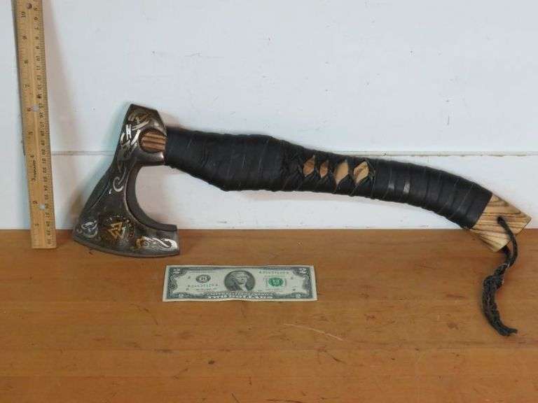 Etched Blade Hand Axe with Leather Wrapped Wood Handle as shown - Texas ...