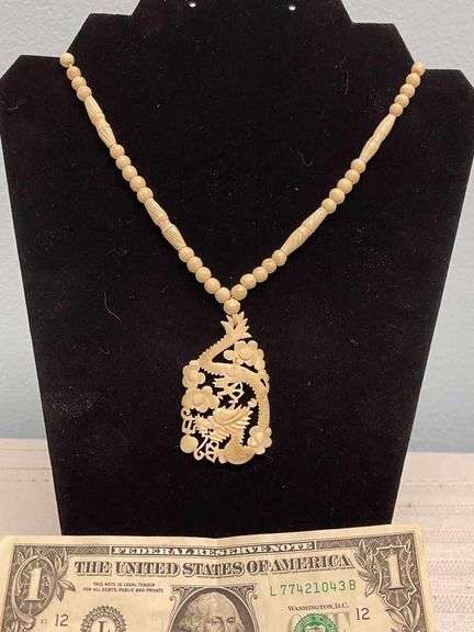 REAL IVORY HAND CARVED (14") VINTAGE NECKLACE LOOK THIS UP - Texas ...