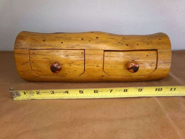Cute log trinket/jewelry box with pink felt lined drawers and bottom ...