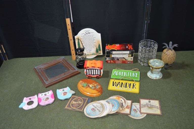 LARGE LOT OF MISCELLANEOUS ITEMS: CANDLES, VINTAGE COASTERS & MORE ...