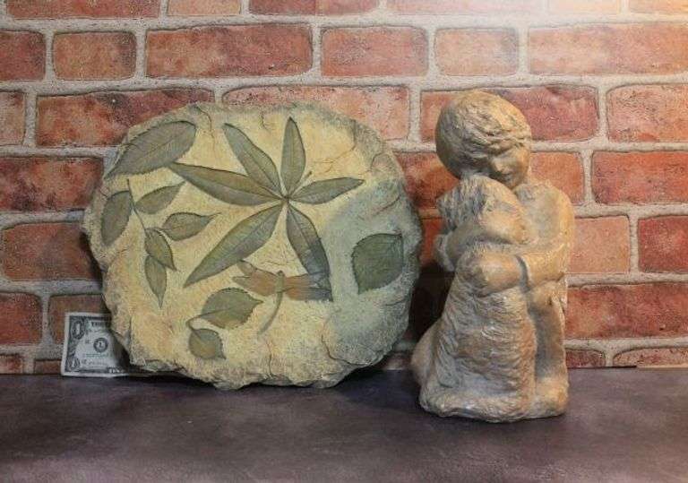 Austin Productions "Boy Hugging His Dog" 12" Tall and Faux Slate Wall ...