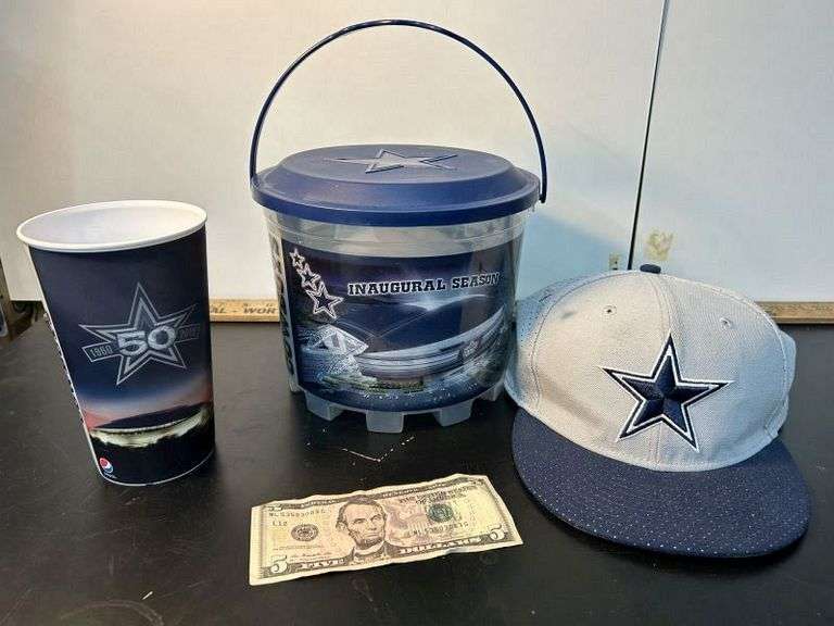 Cowboy Plastic Cup/Bucket w/lid & New Ball cap - Texas Online Auction House