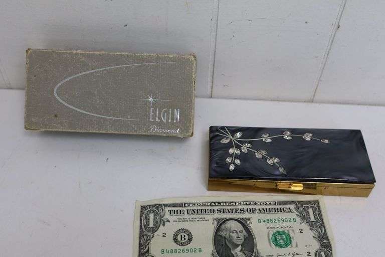 Beautiful Vintage Elgin Gold-Tone Cigarette Case w/Pop Up Lighter ...