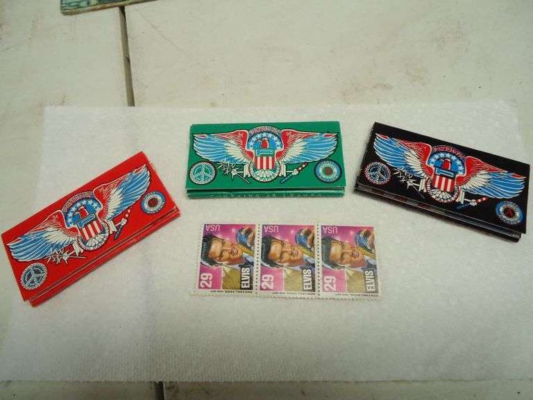 3 vintage rolling papers and Elvis stamps. - Texas Online Auction House