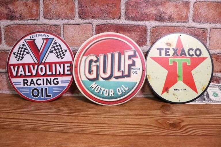 Metal Gas/Oil Round Signs - Repop - Lot of 3 (R3-1) - Texas Online ...