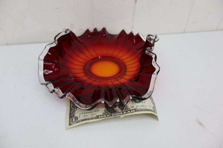 Rare FENTON Ruby Red Ruffled Silver Crest Plate/Muffin Dish! (10B ...