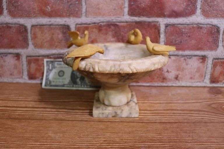 RARE FIND! Vintage Hand Carved Italian ALABASTER BIRD BATH WITH ...