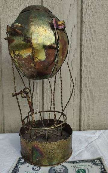 Vintage Tin Brass or Copper Hot Air Balloon MUSIC BOX Around The World ...