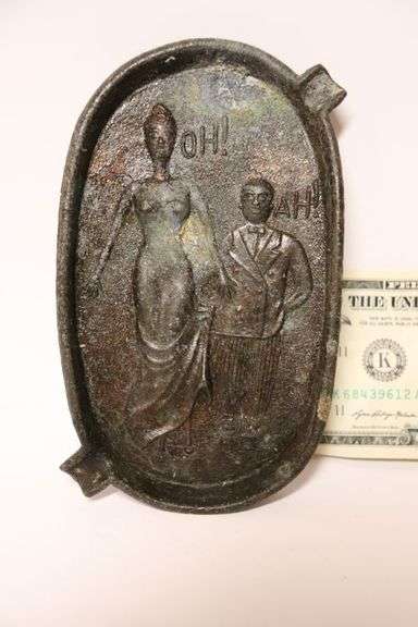 WOW! VINTAGE CAST METAL or BRASS RISQUE' NAUGHTY DOUBLE SIDED ASHTRAY ...