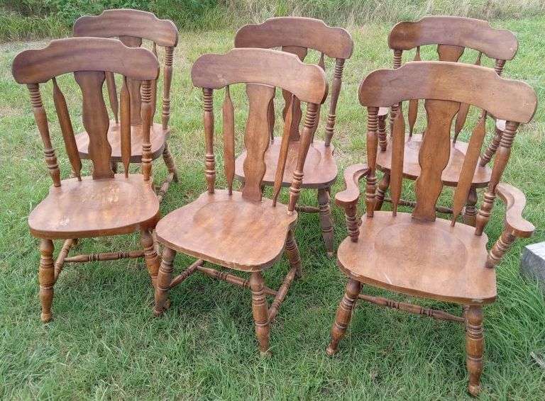 Set of 6 vintage mid century wooden dining chairs including 2 end ...