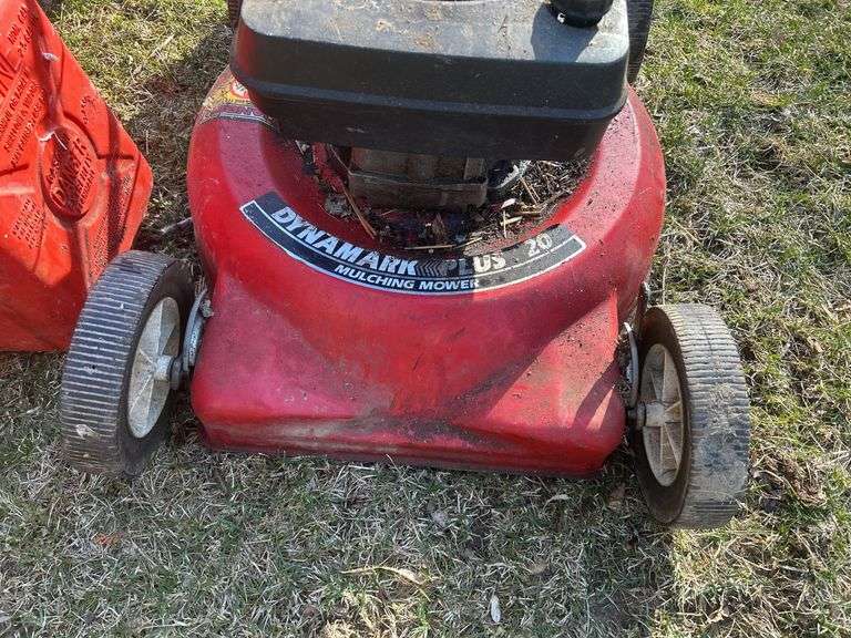 Dynamark 20 Mower, Gas Cans, Boat Seat - United Edge Real Estate & Auction