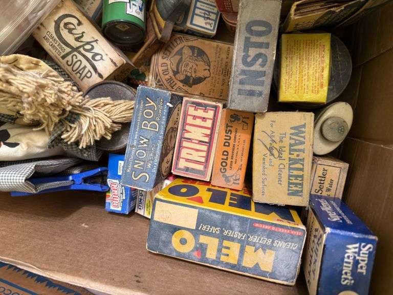 Laundry Decor, Old Soap Boxes - United Edge Real Estate & Auction