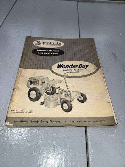Simplicity 575 & 450 Wonder-Boy Owner’s Manual & Parts List - United ...