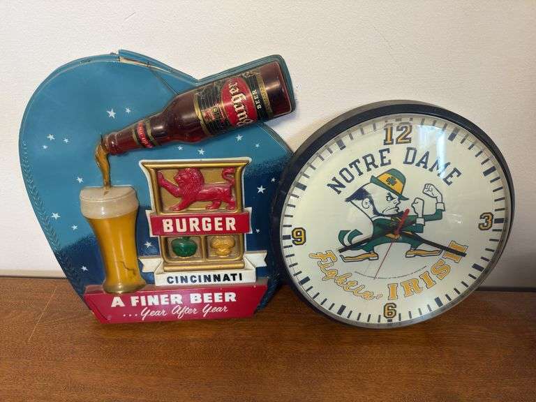 Burger Beer Plastic Sign-Broken & Notre Dame Clock-13” - United Edge ...
