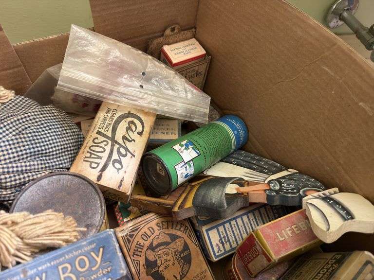 Laundry Decor, Old Soap Boxes - United Edge Real Estate & Auction
