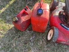 Dynamark 20 Mower, Gas Cans, Boat Seat - United Edge Real Estate & Auction