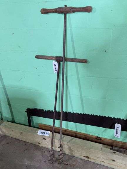 2 Antique Hand Augers, 40” & 55” - United Edge Real Estate & Auction