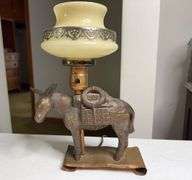Copper Donkey/Burro Table Lamp With Glass Shade - United Edge Real ...