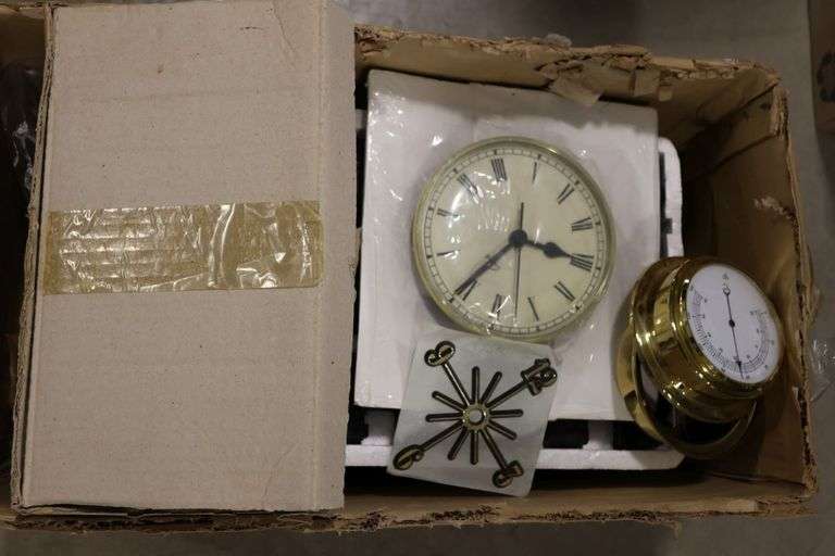BOX OF CLOCK MOTORS, GRANDFATHER CLOCK WEIGHTS, CLOCK INSERTS ...
