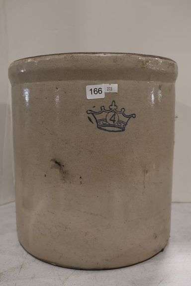 4 GALLON STONEWARE CROWN CROCK - Shackelton Auctions Inc.