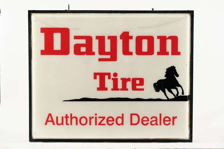 DAYTON TIRE AUTHORIZED DEALER LIGHTED LEXAN SIGN - Shackelton Auctions Inc.