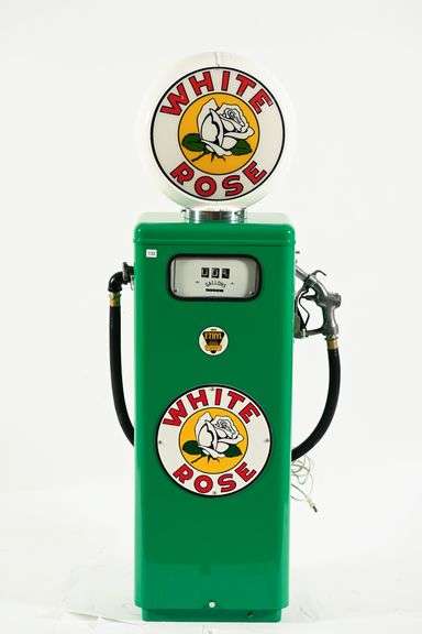 FARM GAS PUMP - RESTORED WHITE ROSE - Shackelton Auctions Inc.