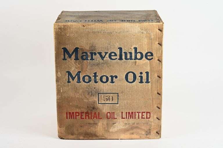 IMPERIAL THREE STAR MARVELUBE MOTOR OIL QUART CAN CARDBOARD SHIPPING BOX - Shackelton Auctions Inc.