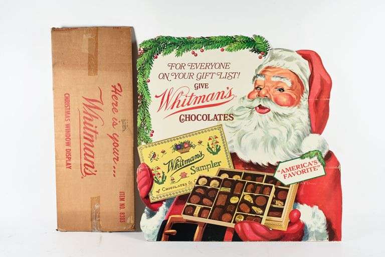 WHITMAN'S CHOCOLATES CARDBOARD SANTA EASEL BACK FLOOR DISPLAY SIGN WITH ...