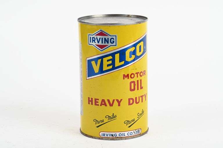 IRVING VELCO HD MOTOR OIL IMP QT CAN - Shackelton Auctions Inc.