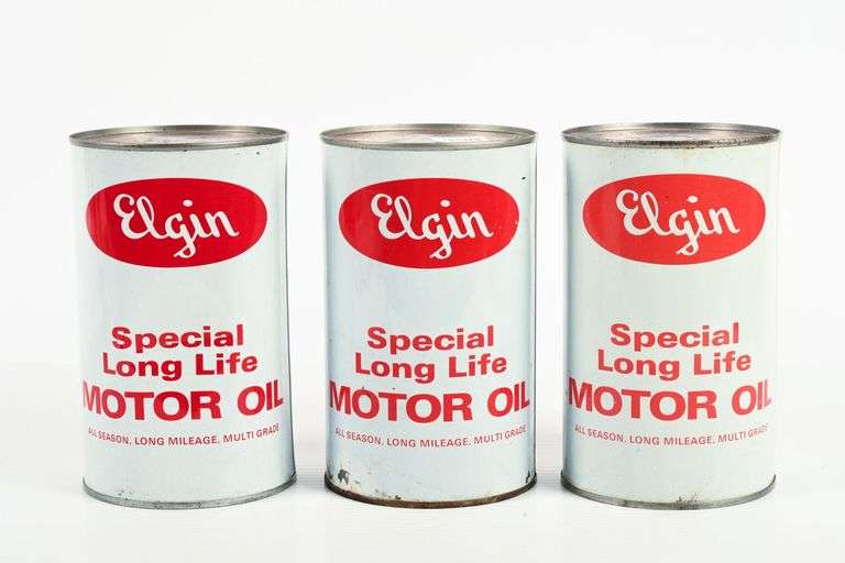 3 ELGIN SPECIAL LONG LIFE MOTOR OIL IMP QT CANS - Shackelton Auctions Inc.