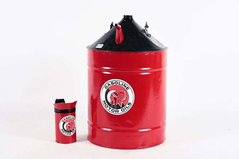 RED INDIAN FIVE GALLON GAS CAN AND PINT POUR CAN - Shackelton Auctions Inc.