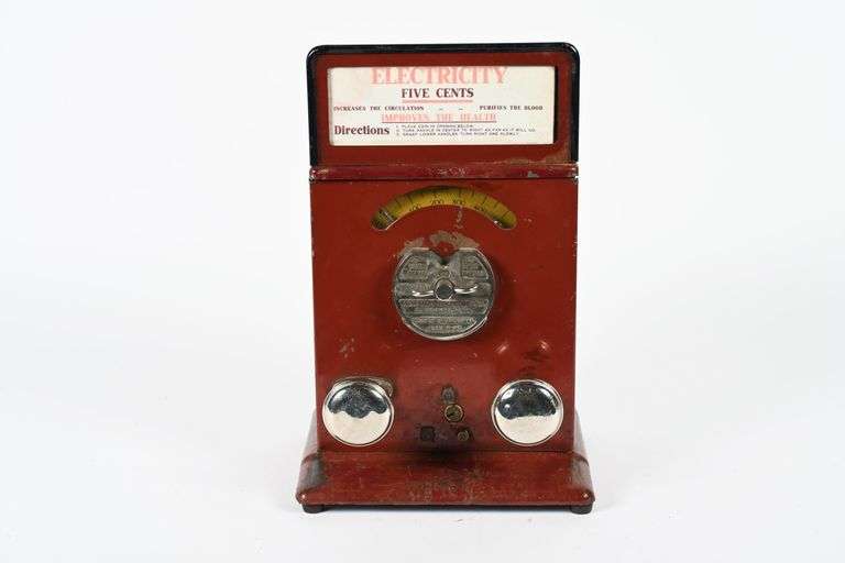 1930'S ADVANCE MACHINE CO. 1 CENT COIN-OP ELECTRICITY SHOCK MACHINE ...