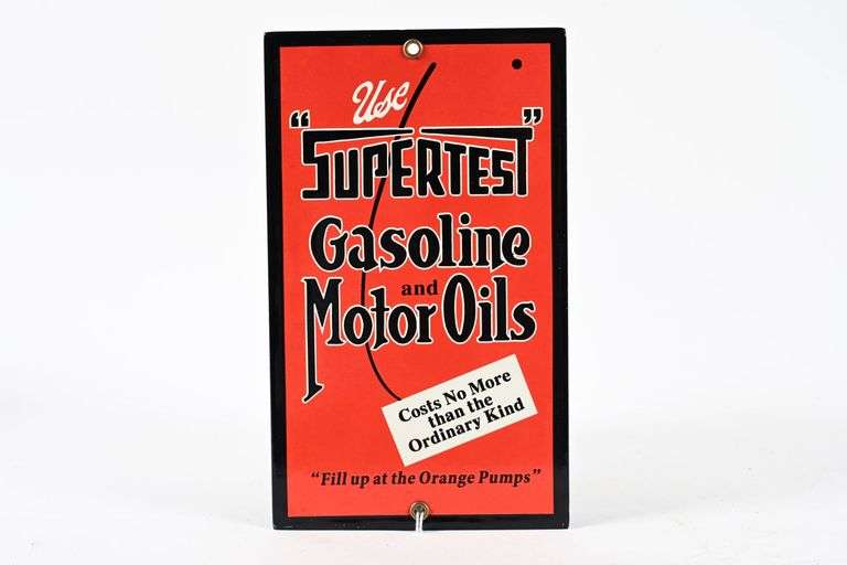 MODERN SUPERTEST GASOLINE AND MOTOR OIL SSP SIGN - Shackelton Auctions Inc.