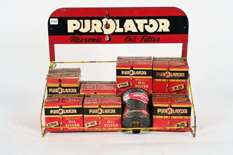 PUROLATOR MICRONIC OIL FILTERS DISPLAY RACK WITH OIL FILTERS AND BOXES ...