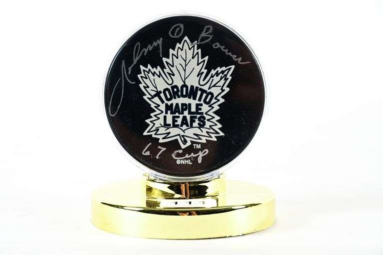 SIGNED TORONTO MAPLE LEAFS JOHNNY BOWER HOCKEY PUCK - Shackelton ...