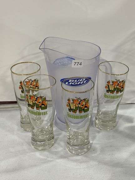 BUD LIGHT PLASTIC PITCHER & 4 OKTOBERFEST GLASSES - Shackelton Auctions ...