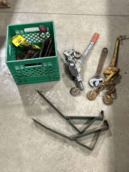 MILK CRATE WITH WRENCHES, CABLE PULLER, BRACKETS ETC - Shackelton ...