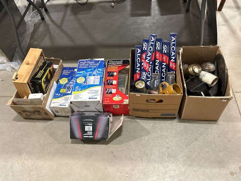 7 BOXES OF TIN FOIL, WATER FILTER, MOTION LIGHT, WOODEN GAMES ETC ...
