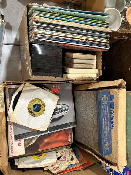 2 BOXES OF ASSORTED 33 & 45 RPM RECORDS, CASSETTES ETC - Shackelton ...